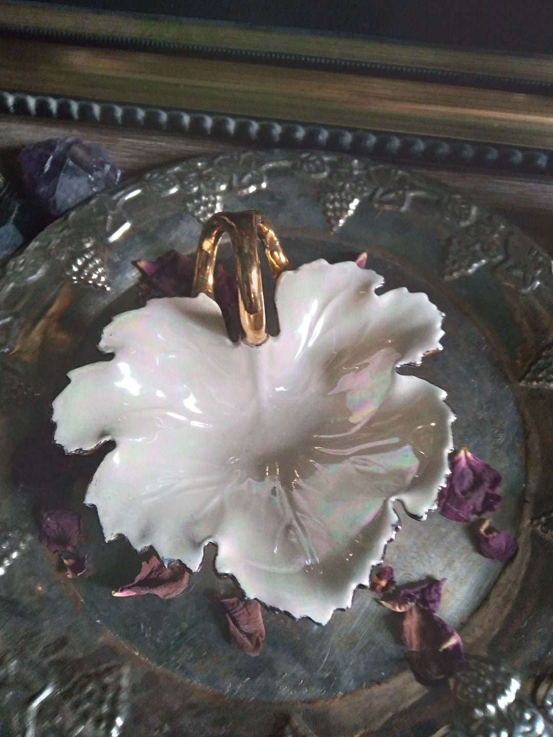 Vintage Iridescent Gothic Ritual Dish / Leaf Offering Dish / Dryad ...
