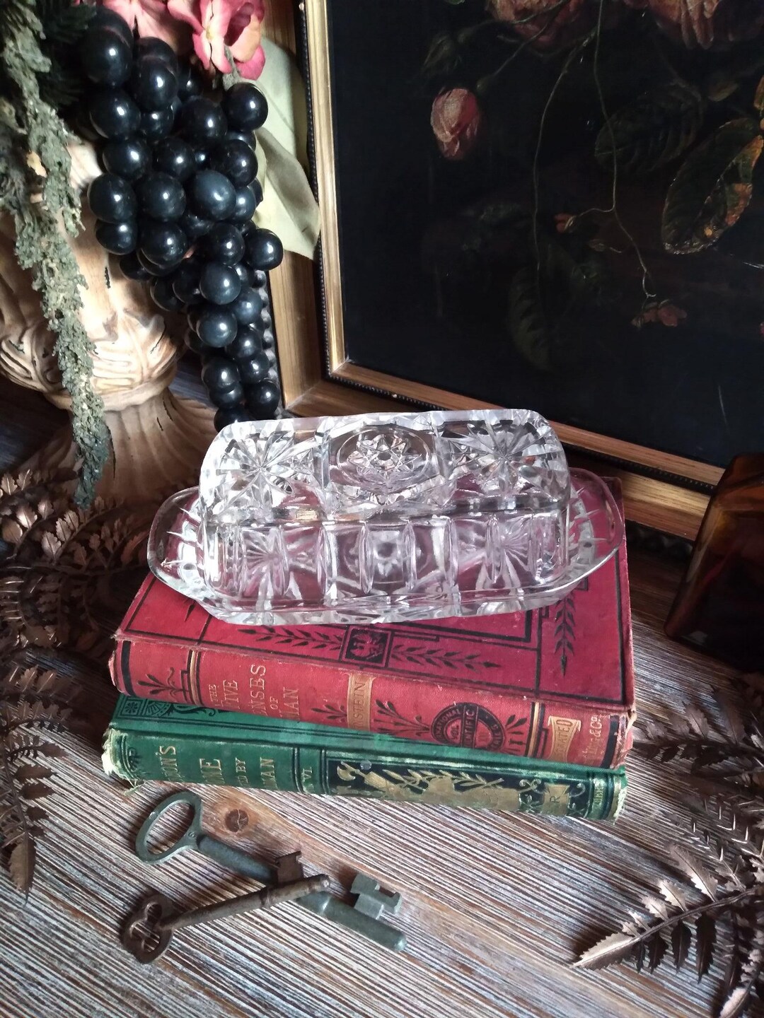 Vintage Star Cut Glass Covered Butter Dish / Victorian Butter Dish ...