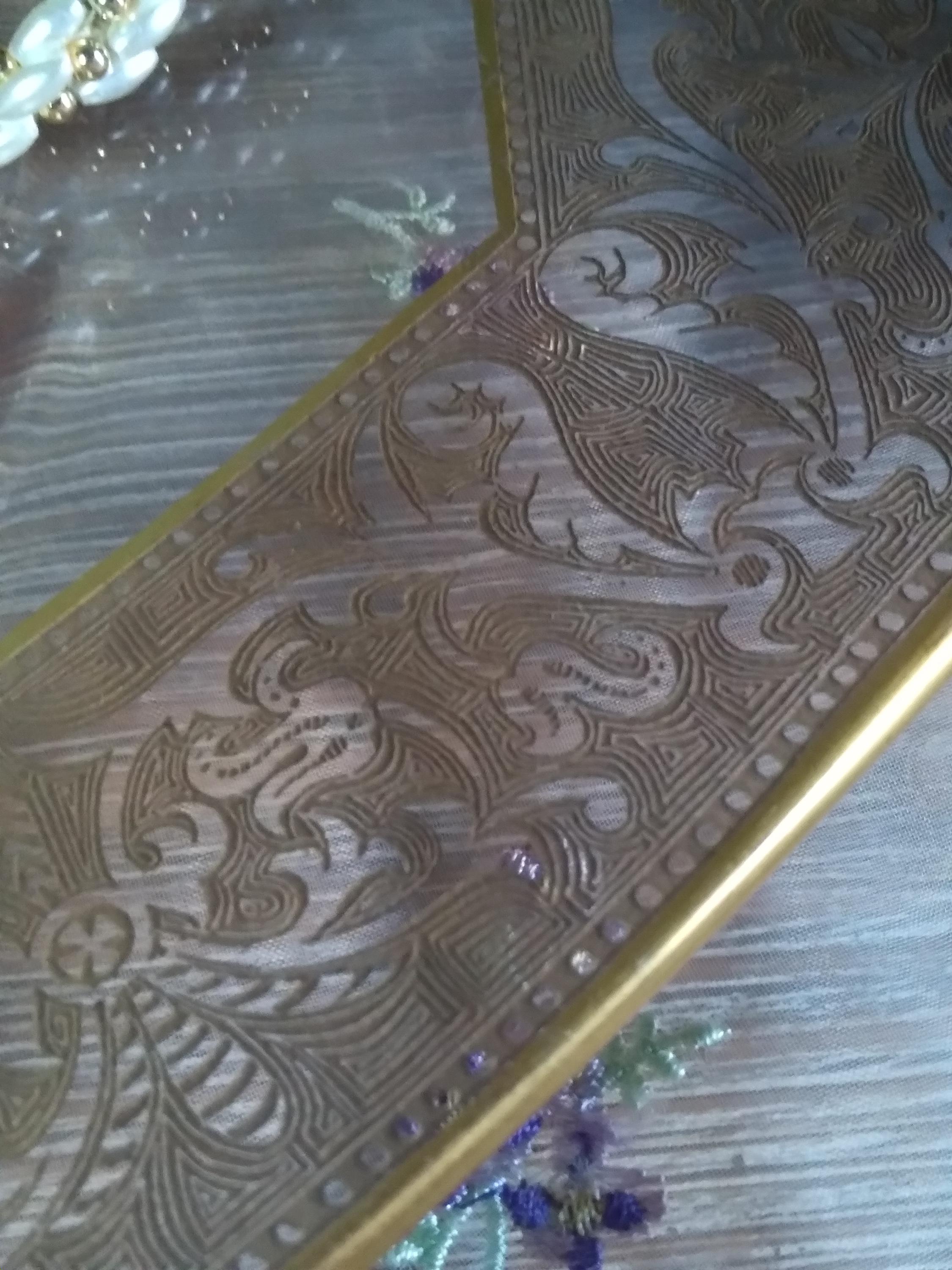 Vintage Art Nouveau Gold Floral Filigree Pink Glass Tray / Ornate ...