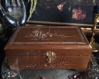 Vintage Wooden Altar Box / Musical Jewelry Box / Rustic Wood Chest ...