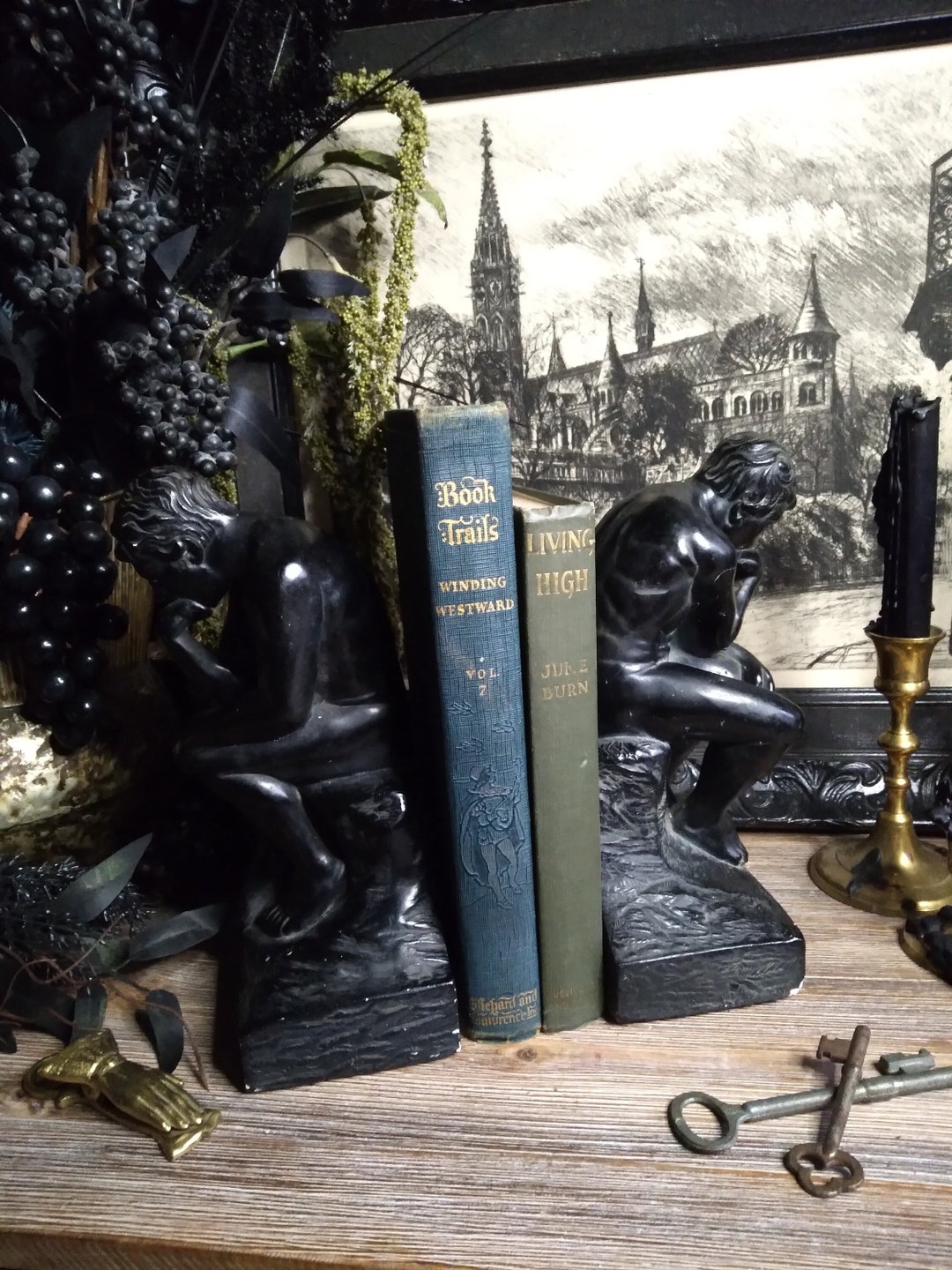 Vintage Pair the Thinker Bookends / Art Nouveau Victorian Library ...