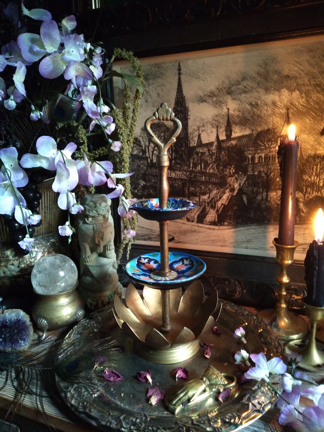 Vintage 3 Tier Lotus Jewelry Stand / Offering Altar / 3 Tier Serving ...