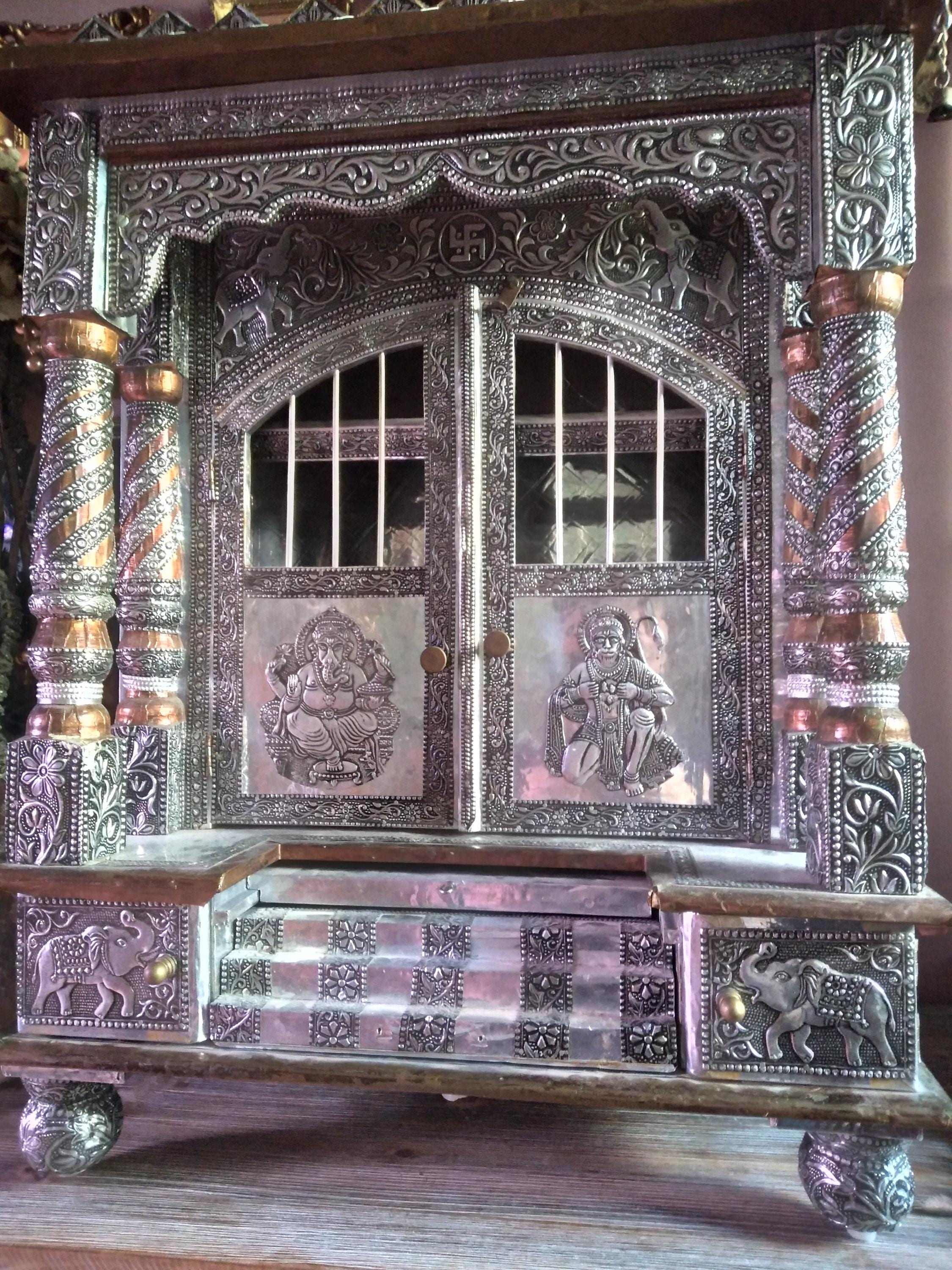 LARGE Vintage Copper Silver & Aluminum Wooden Hindu Temple Shrine ...