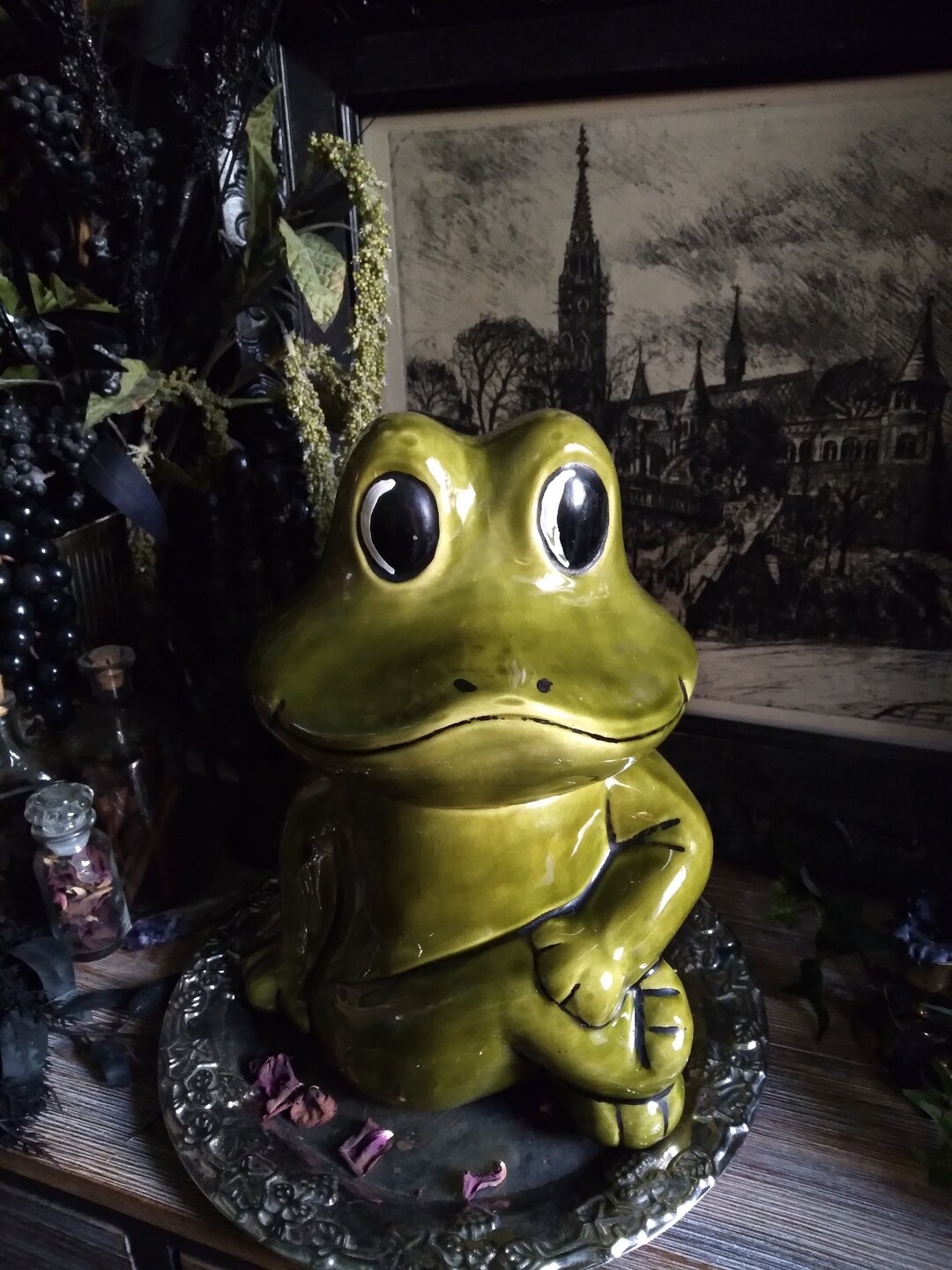 Vintage Ceramic Frog Cookie Jar / Neil the Frog / Toad Offering Bowl ...