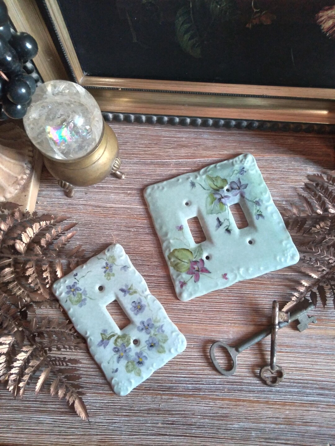Vintage Porcelain Light Switch Plate, Purple Flower Double & Single ...