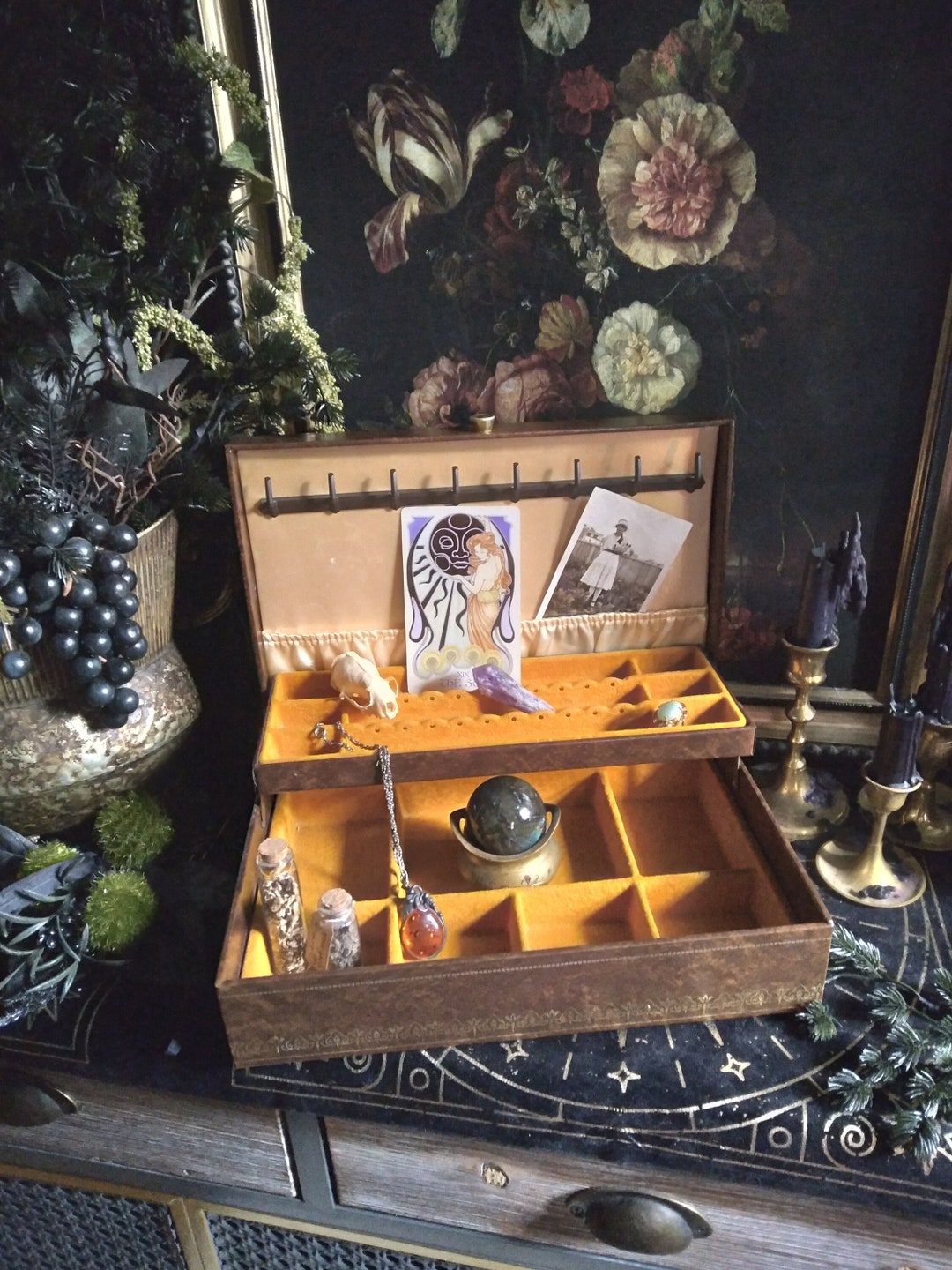 Vintage Altar Box With Gold Velvet / Vintage Jewelry Box / Rustic Chest ...
