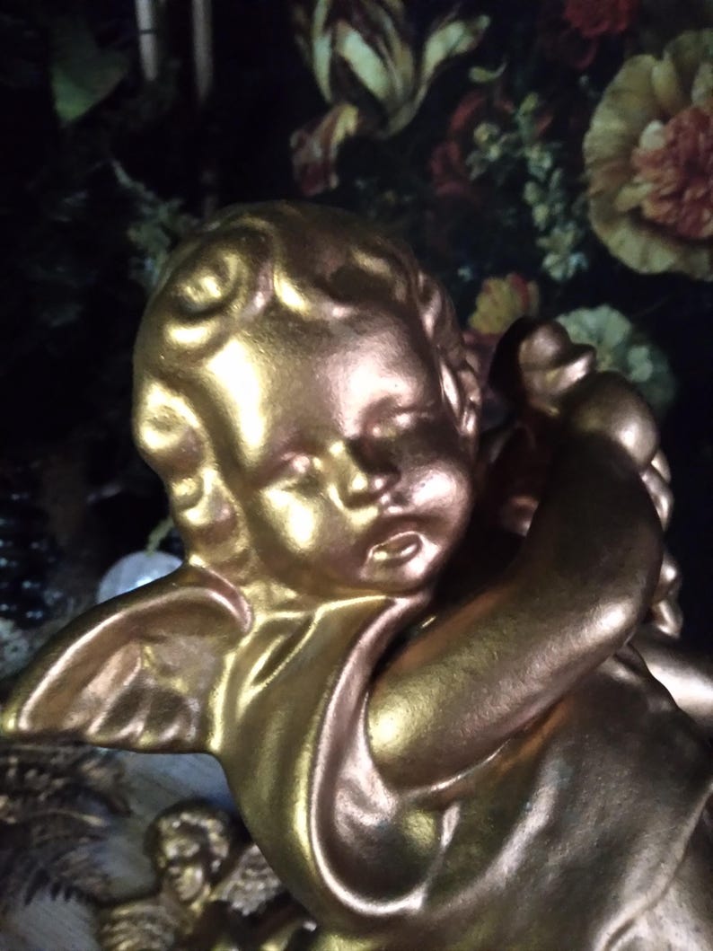 2 Vintage Baroque Gold Cherub Angel Wall Hangings / Golden Wall Plaque ...