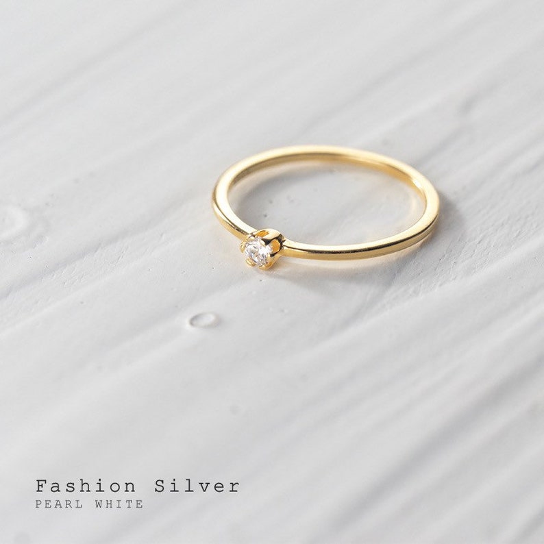 Silver Small Solitaire CZ Diamond Ring/solid Silver Slim Band - Etsy