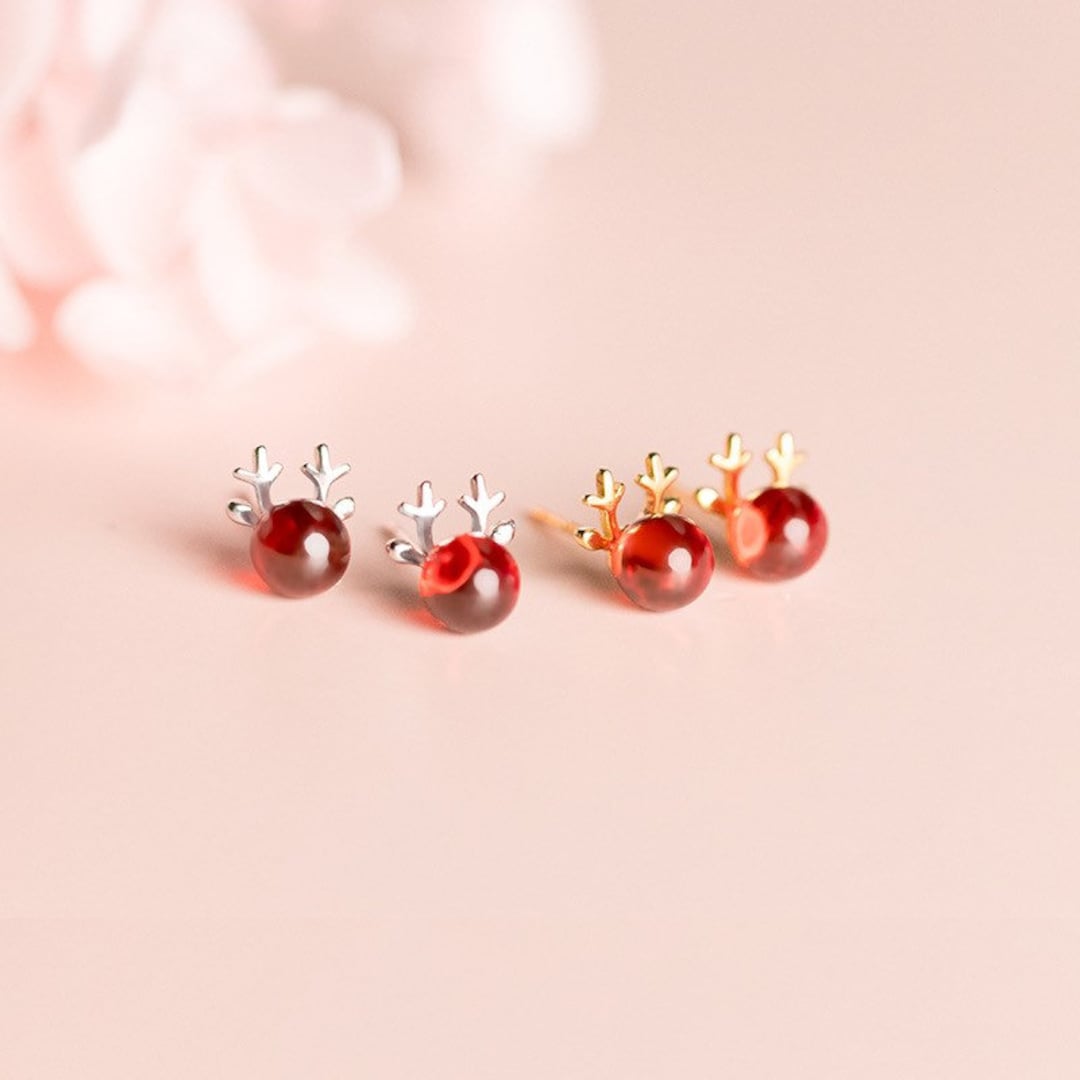 Small Ruby Red Nose Reindeer Studs Earrings-solid 925 Silver - Etsy
