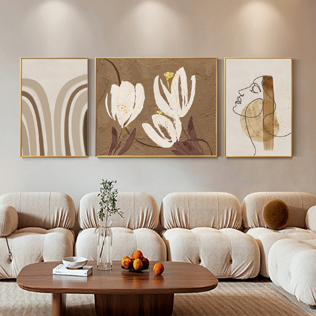 Set of 3 Flower Art Abstract Texture Line Lady Printable, Digital ...