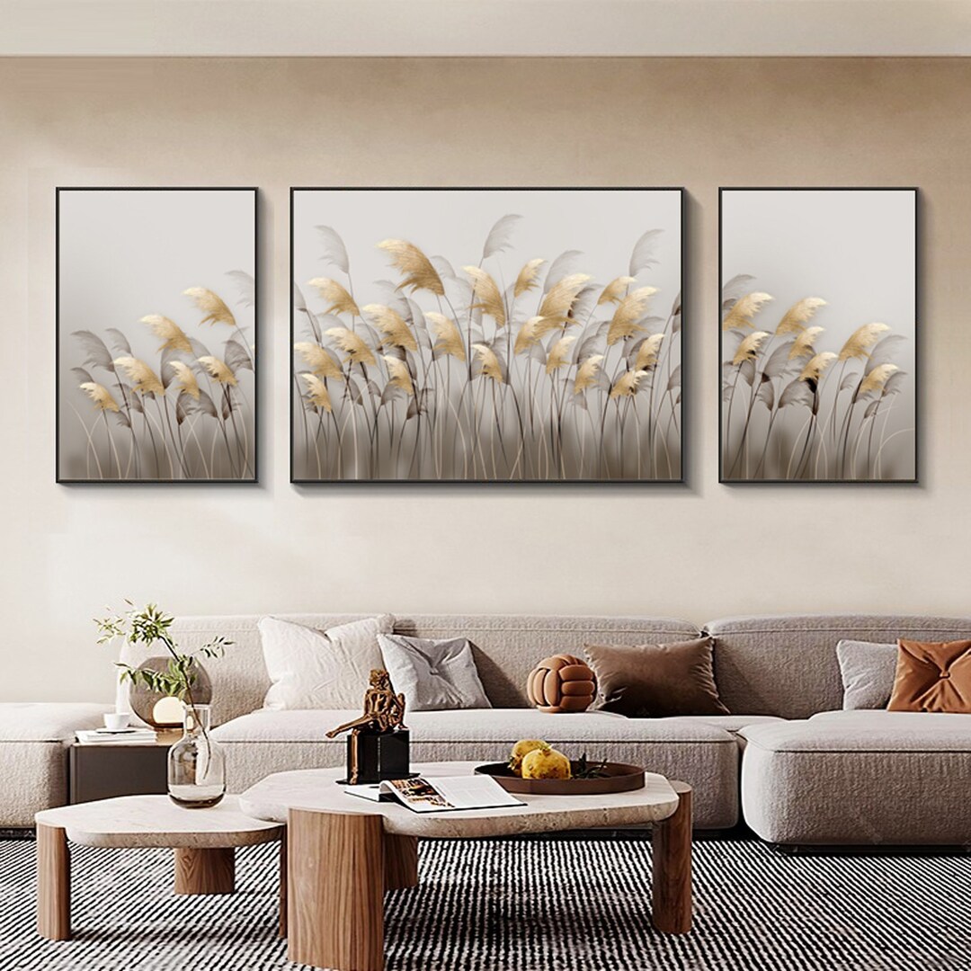Golden Reed Art Set of 3 Prints,abstract Download Art, Pastel Wall Art ...