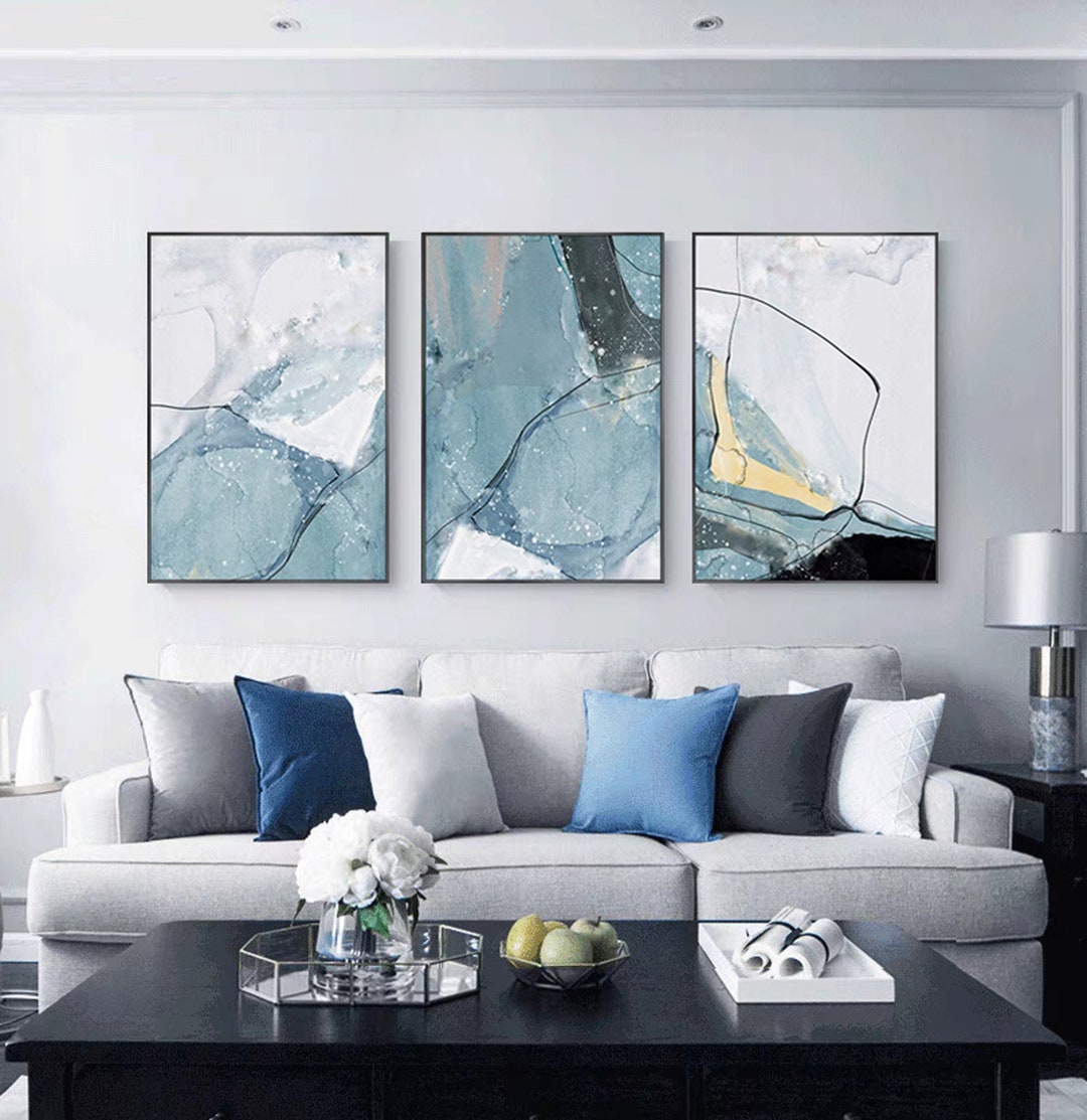 Blue Abstract Line Art Set of 3 Prints,large Modern Wall Art Printable ...