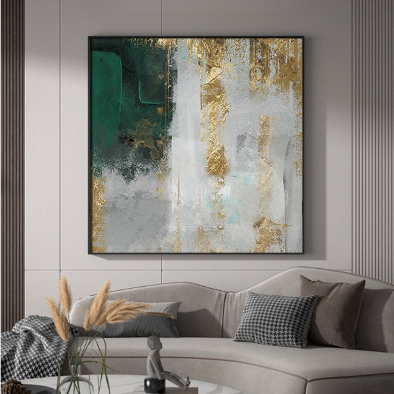 Emerald Gold Foil Art Large Abstract Green Gold Oil Painting - Etsy