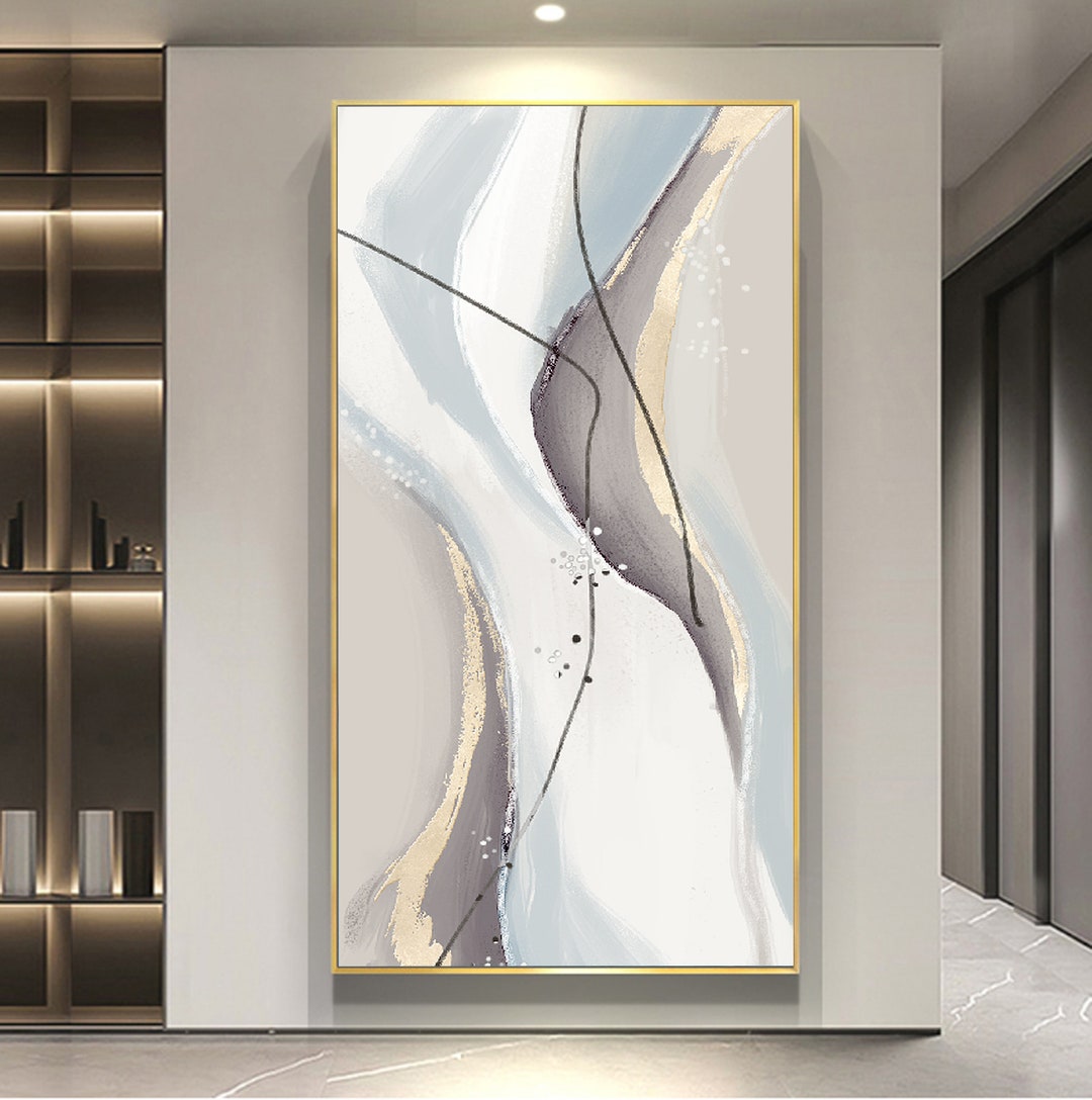 Light Blue Abstract Line Art 30x60 Large Modern Light Luxury Abstract ...