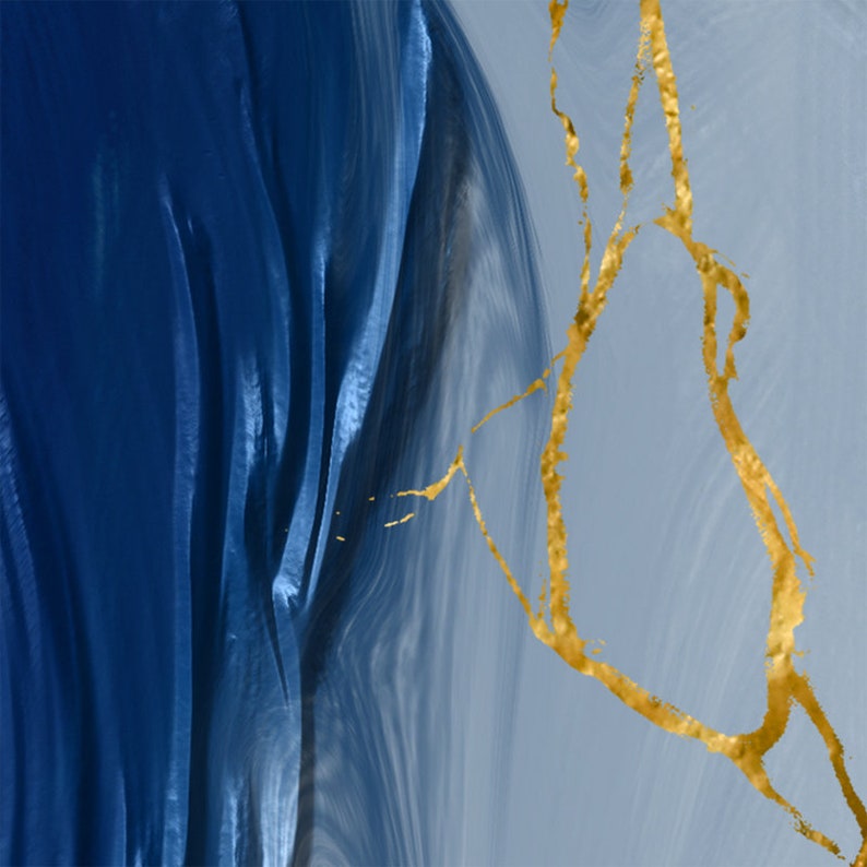 Blue Gold Foil Abstract Art B Large Modern Wall Art - Etsy