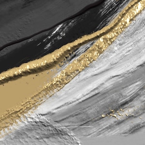 Abstract Gold Foil Art Large Abstract Gray Gold Oil Painting Print Wall ...