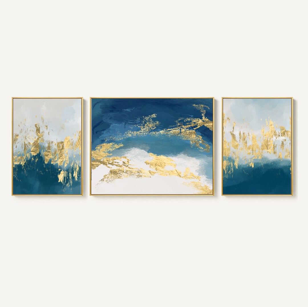 Abstract Gold and Blue Triptych Wall Art Print (digital Download) - Etsy