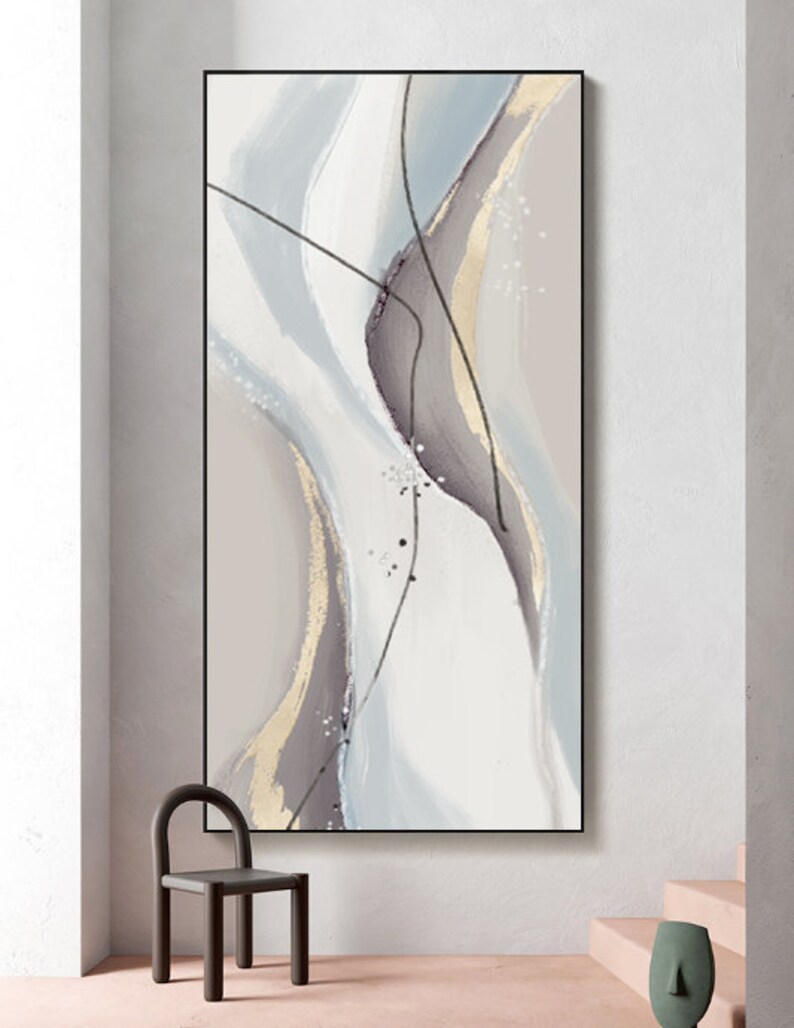 Light Blue Abstract Line Art 30x60 Large Modern Light Luxury Abstract ...