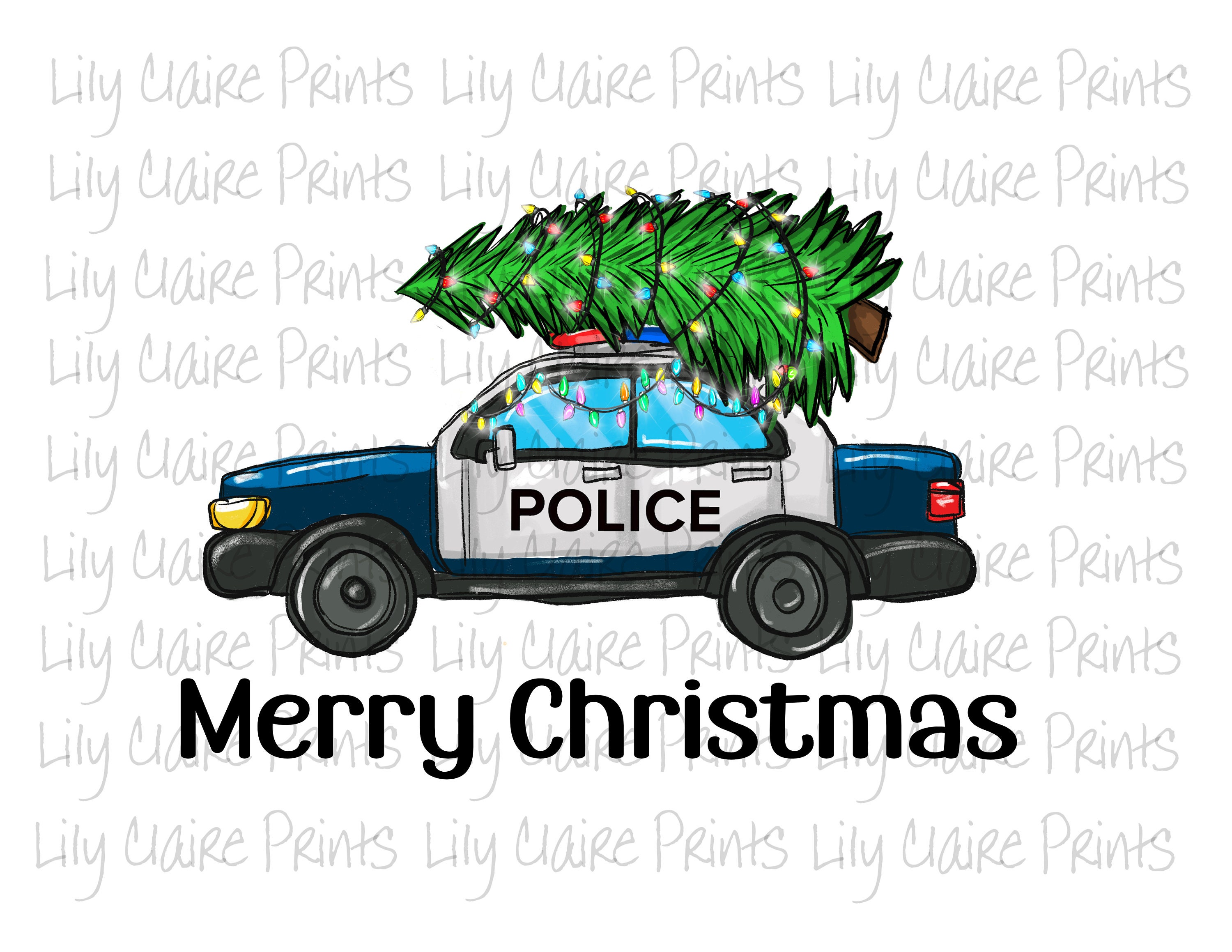 Merry Christmas Police Car PNG, Sublimation, Transparent PNG, Instant ...
