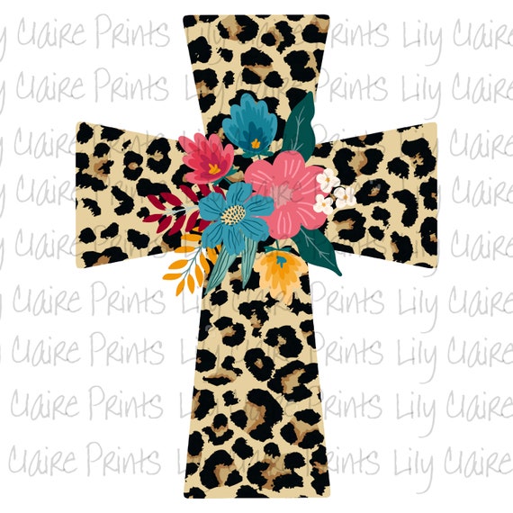 Leopard Floral Cross PNG Sublimation Transparent PNG - Etsy