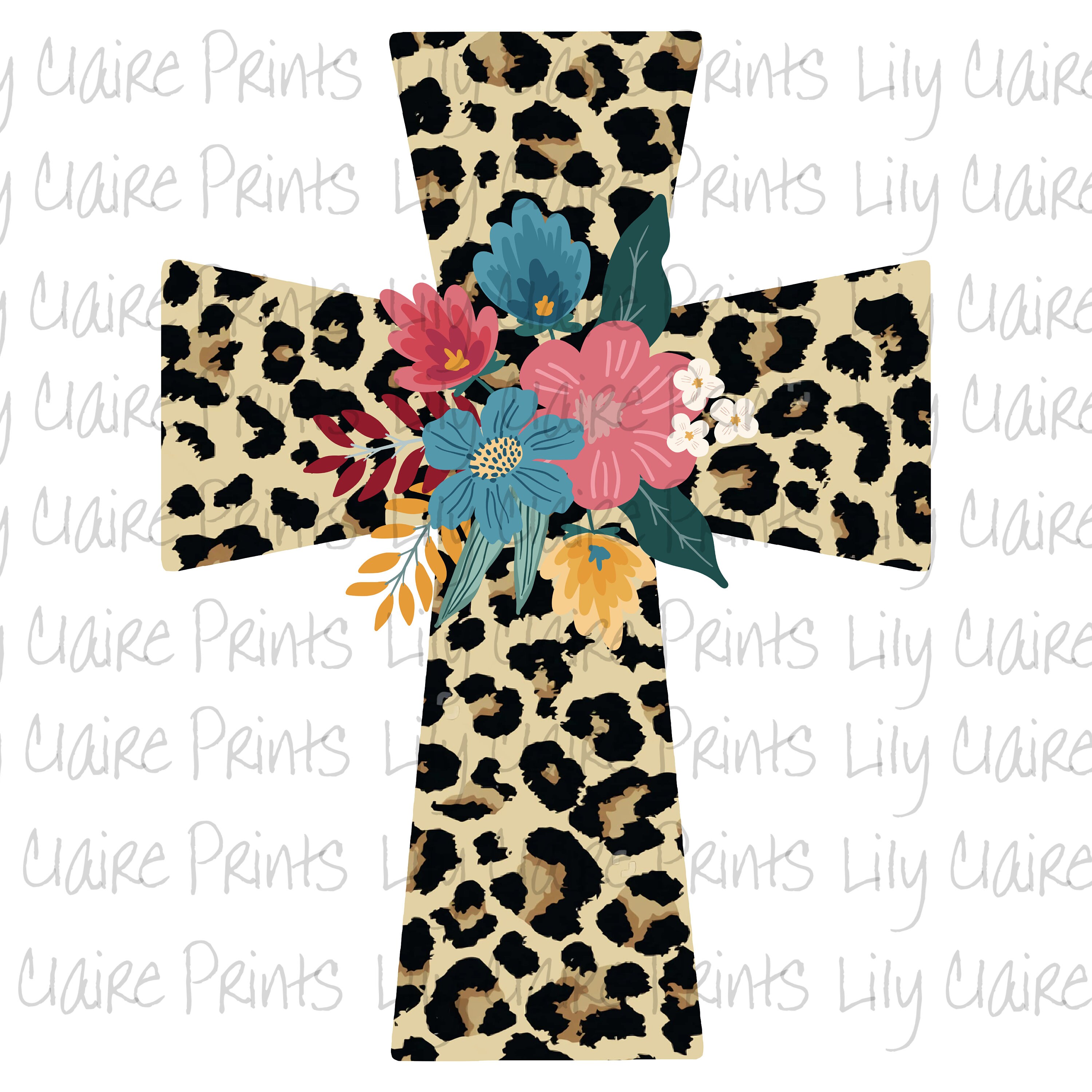 Leopard Floral Cross PNG, Sublimation, Transparent PNG, Instant ...