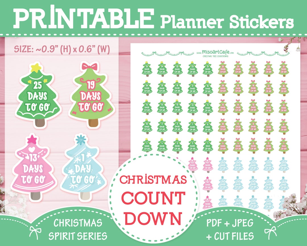 Christmas Countdown Printable Planner Stickers Instant - Etsy