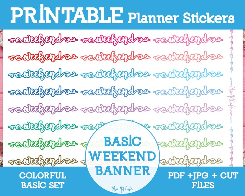 Basic Weekend Banner Printable Planner Stickers Instant | Etsy