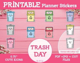 Trash Day Printable Planner Stickers Icon Stickers for | Etsy