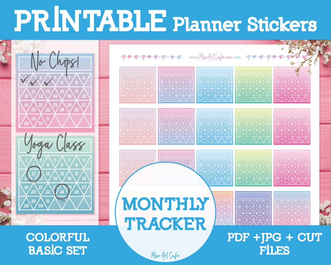 Monthly Habit Tracker Printable Planner Stickers Instant Download Daily ...