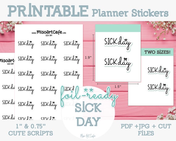 Sick Day Script Printable Planner Stickers Instant Download | Etsy