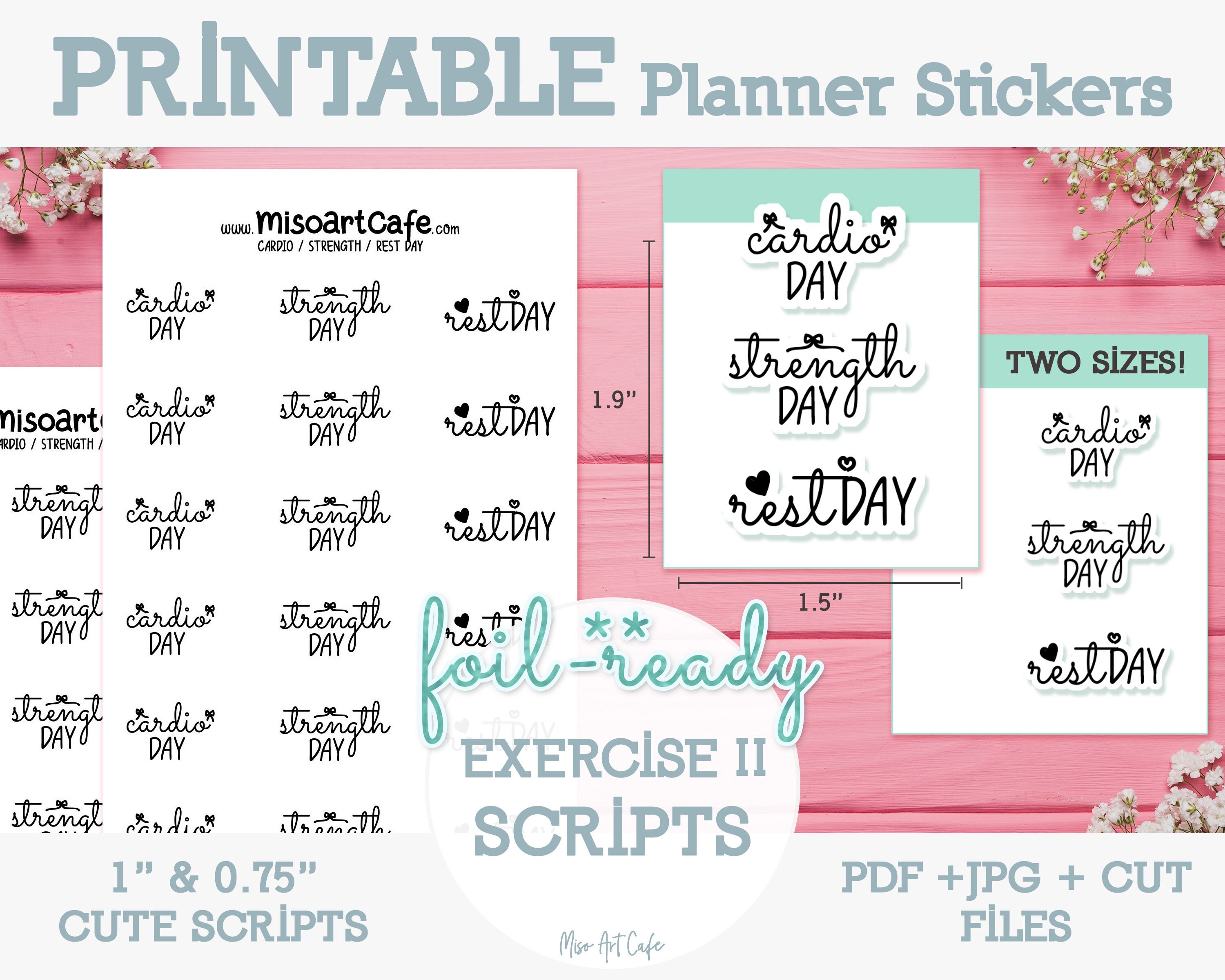 Embellishments Bullet journal printable script stickers Cut file ...