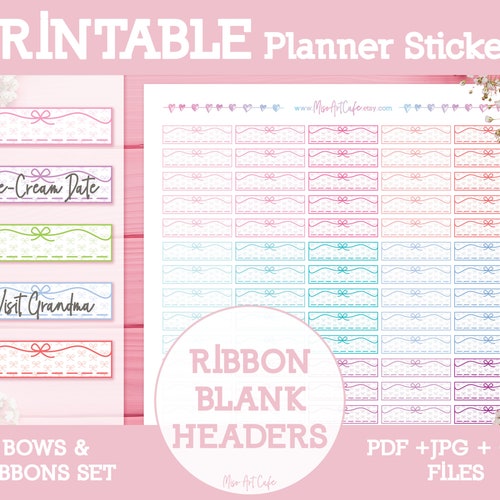 Bow Blank Headers Printable Planner Stickers Instant | Etsy