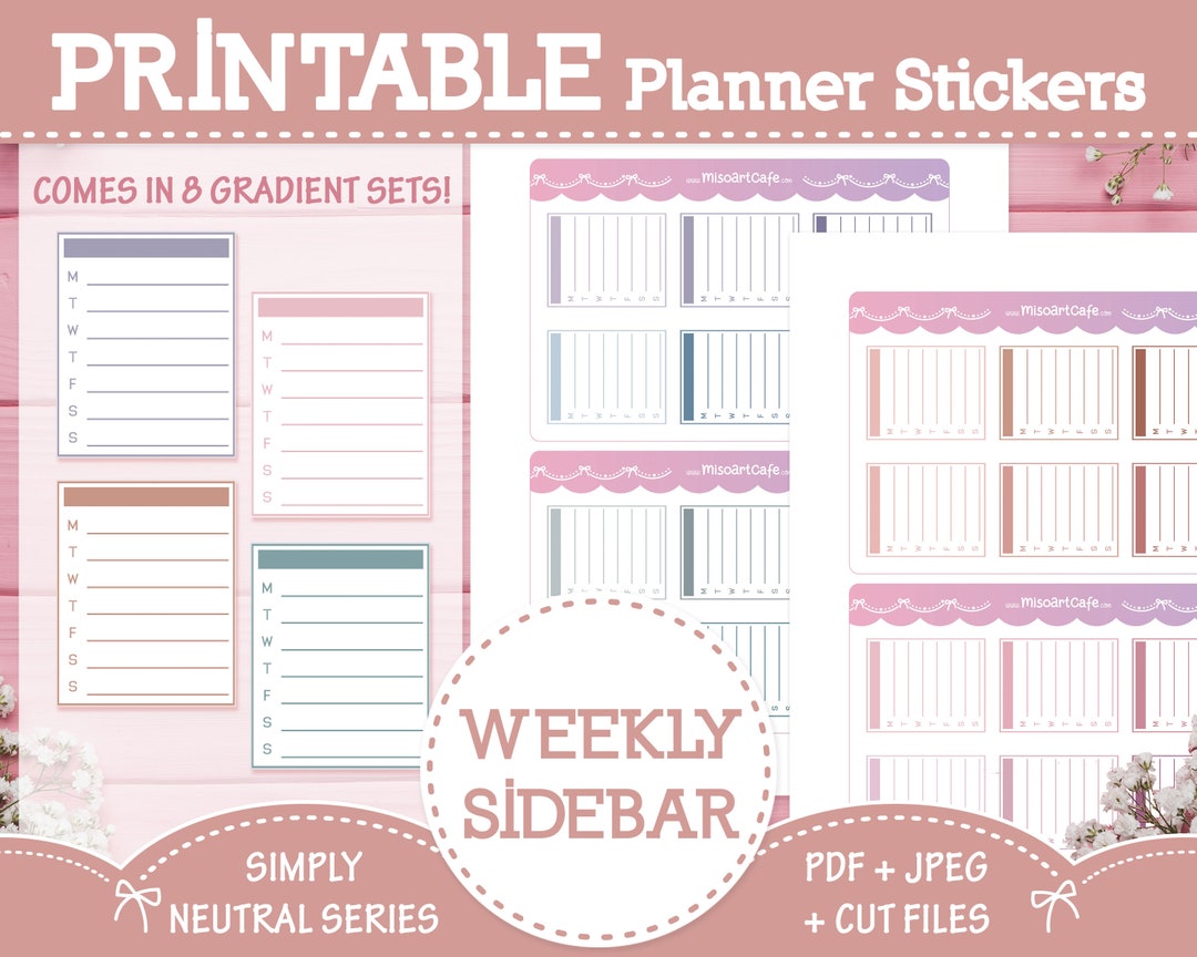 Neutral Weekly Sidebar Printable Planner Stickers Weekly Planner ...