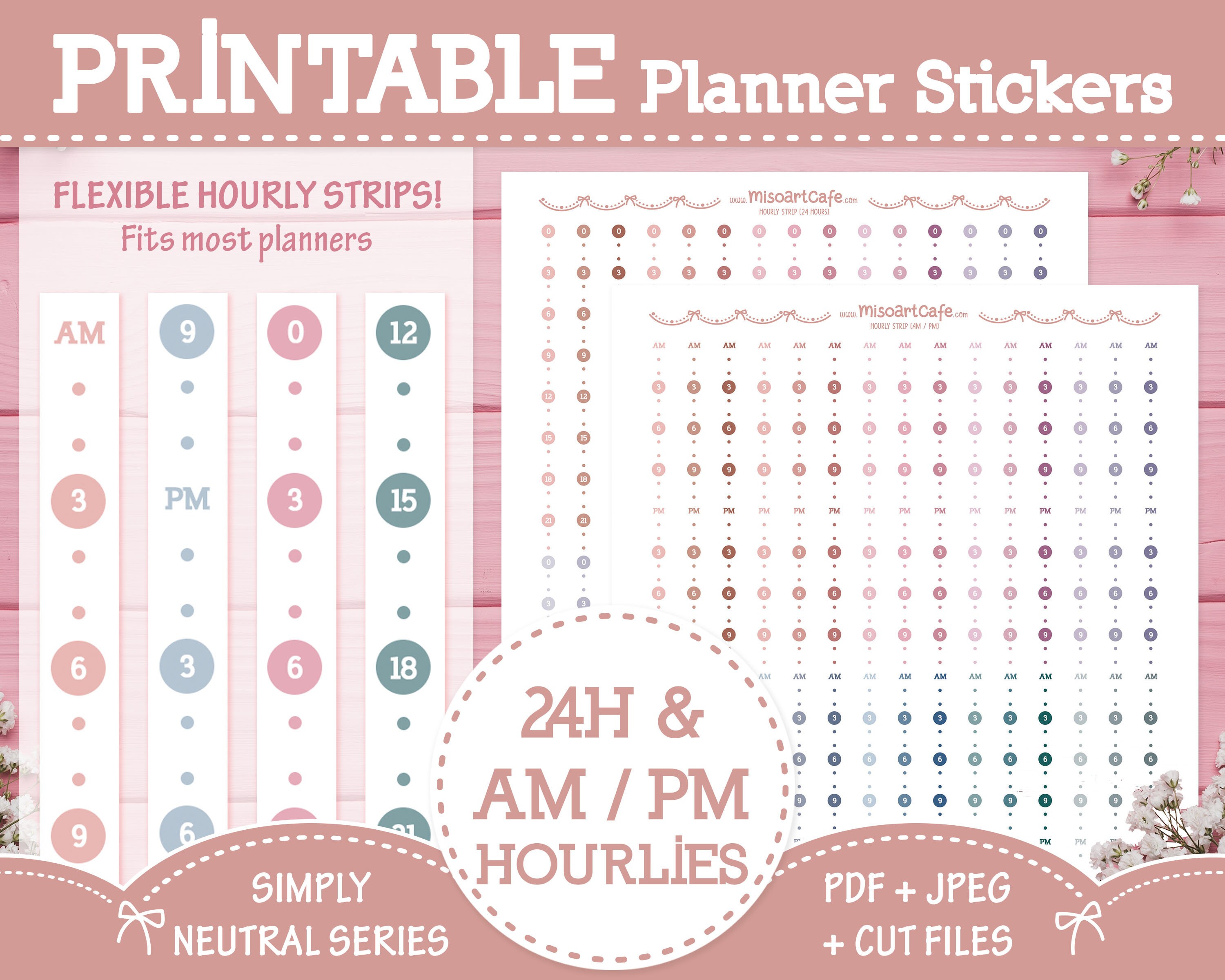 24-hour & AM / PM Format Hourly Strips Block Printable Planner | Etsy