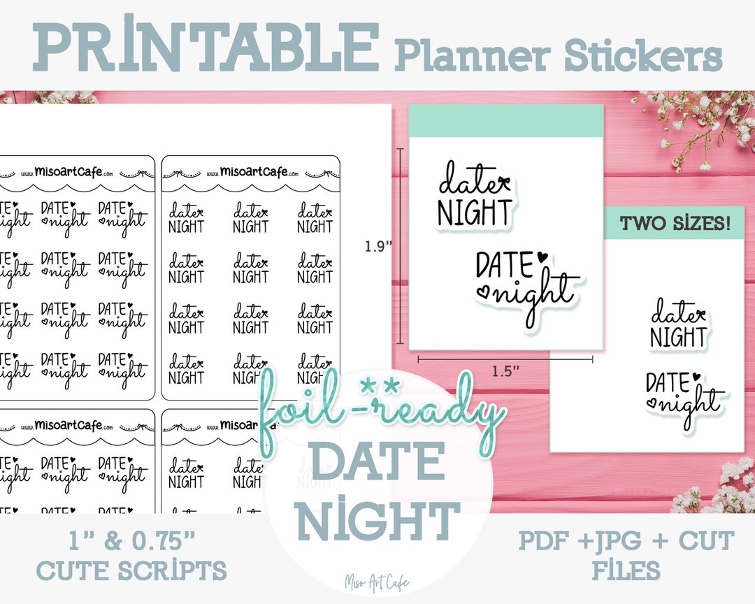 Date Night Script Printable Planner Stickers Instant Download Foil ...