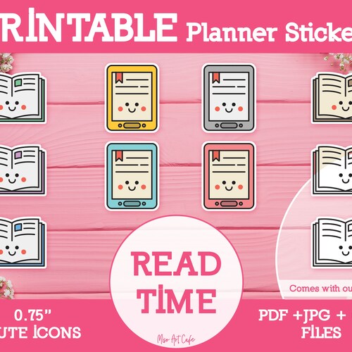 Reading Time Printable Planner Stickers Icon Stickers for - Etsy