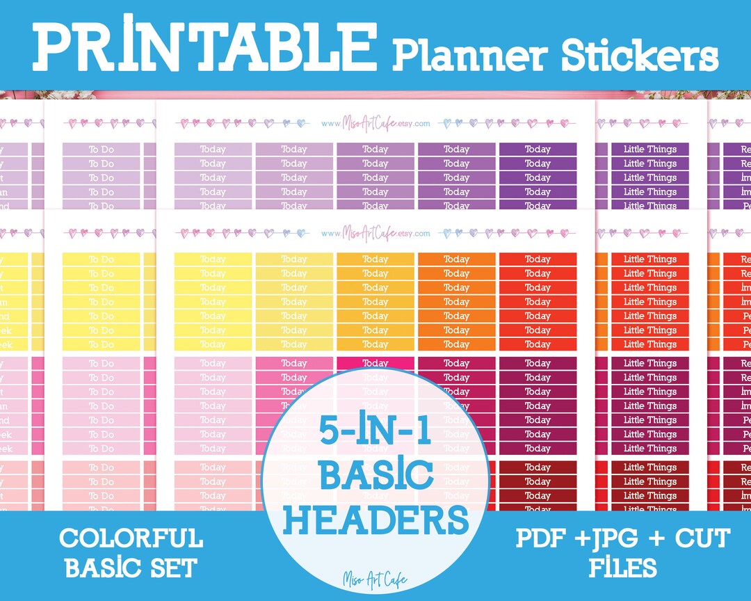 5-in-1 Basic Headers Printable Functional Planner Stickers Instant ...