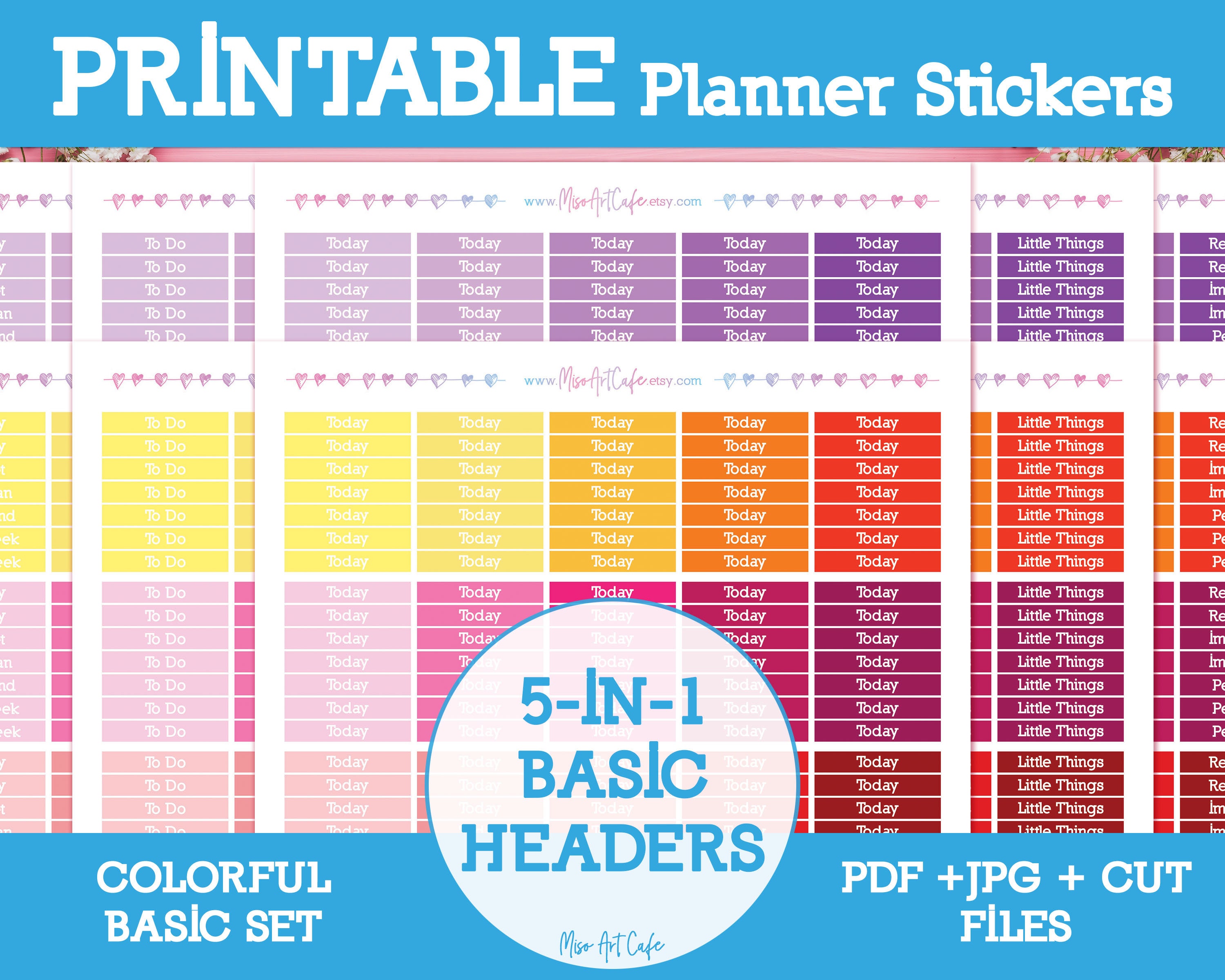 5-in-1 Basic Headers Printable Functional Planner Stickers | Etsy
