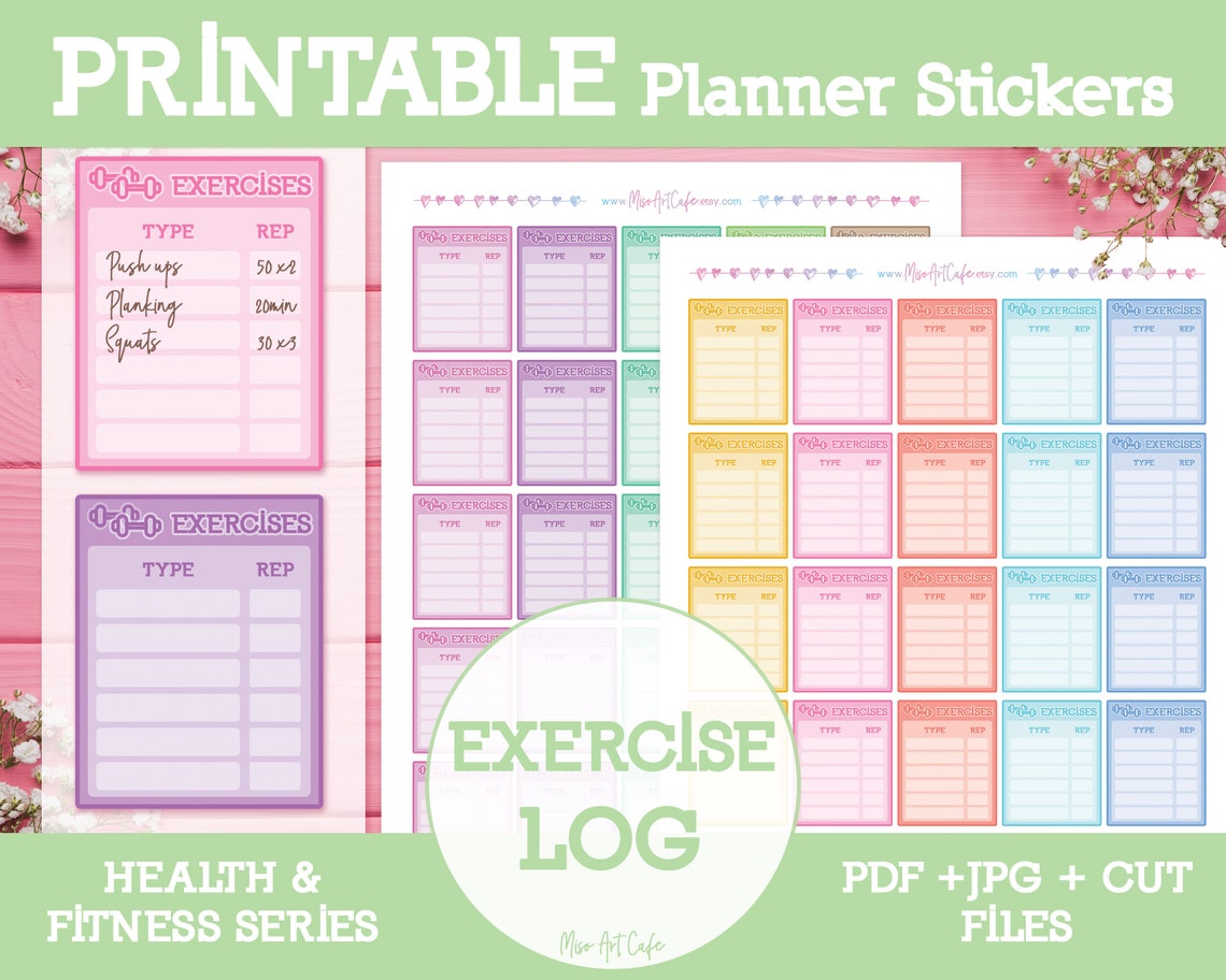 Exercise Log Printable Planner Stickers Instant Download | Etsy