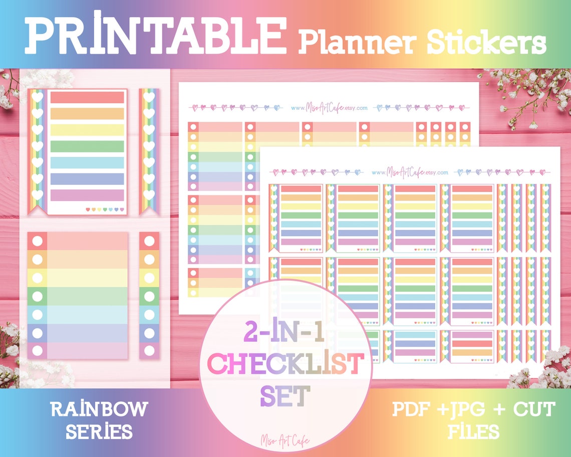 Rainbow 2-in-1 Checklist Printable Planner Stickers Daily | Etsy