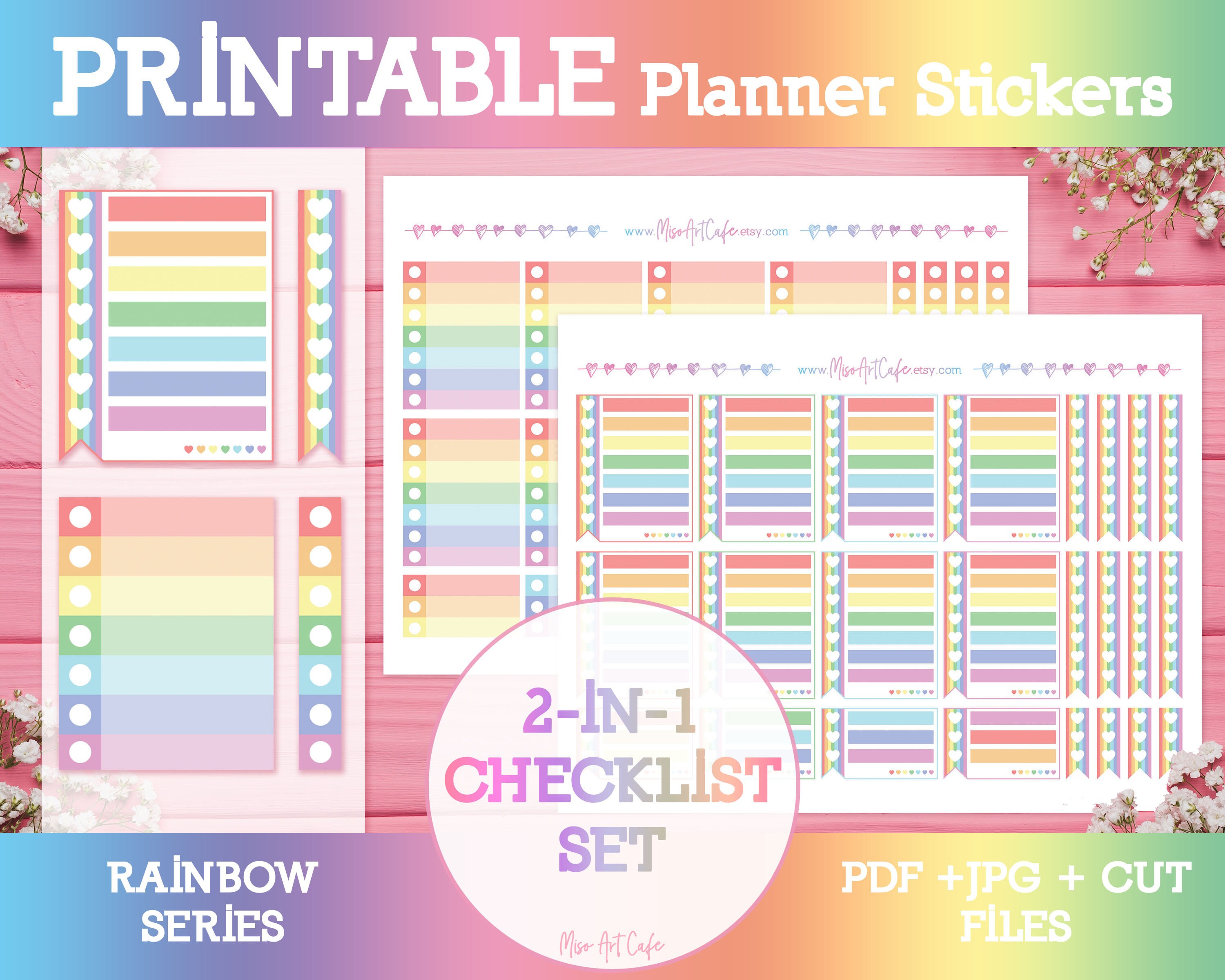 Rainbow 2-in-1 Checklist Printable Planner Stickers Daily | Etsy