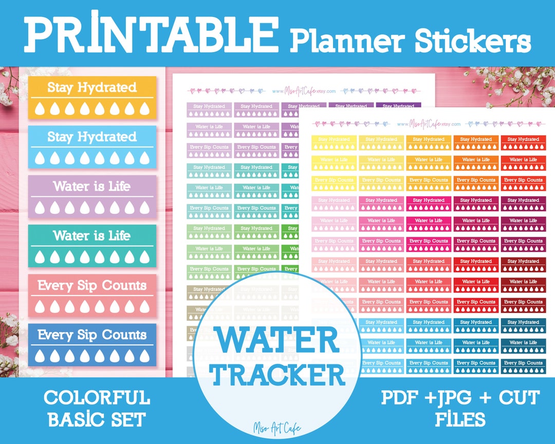 Printable Water Tracker Planner Stickers Daily Planner Student Planner ...
