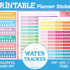Printable Water Tracker Planner Stickers Daily Planner Student Planner ...