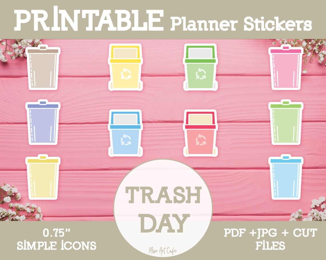Trash Day Printable Planner Stickers Icon Stickers for - Etsy