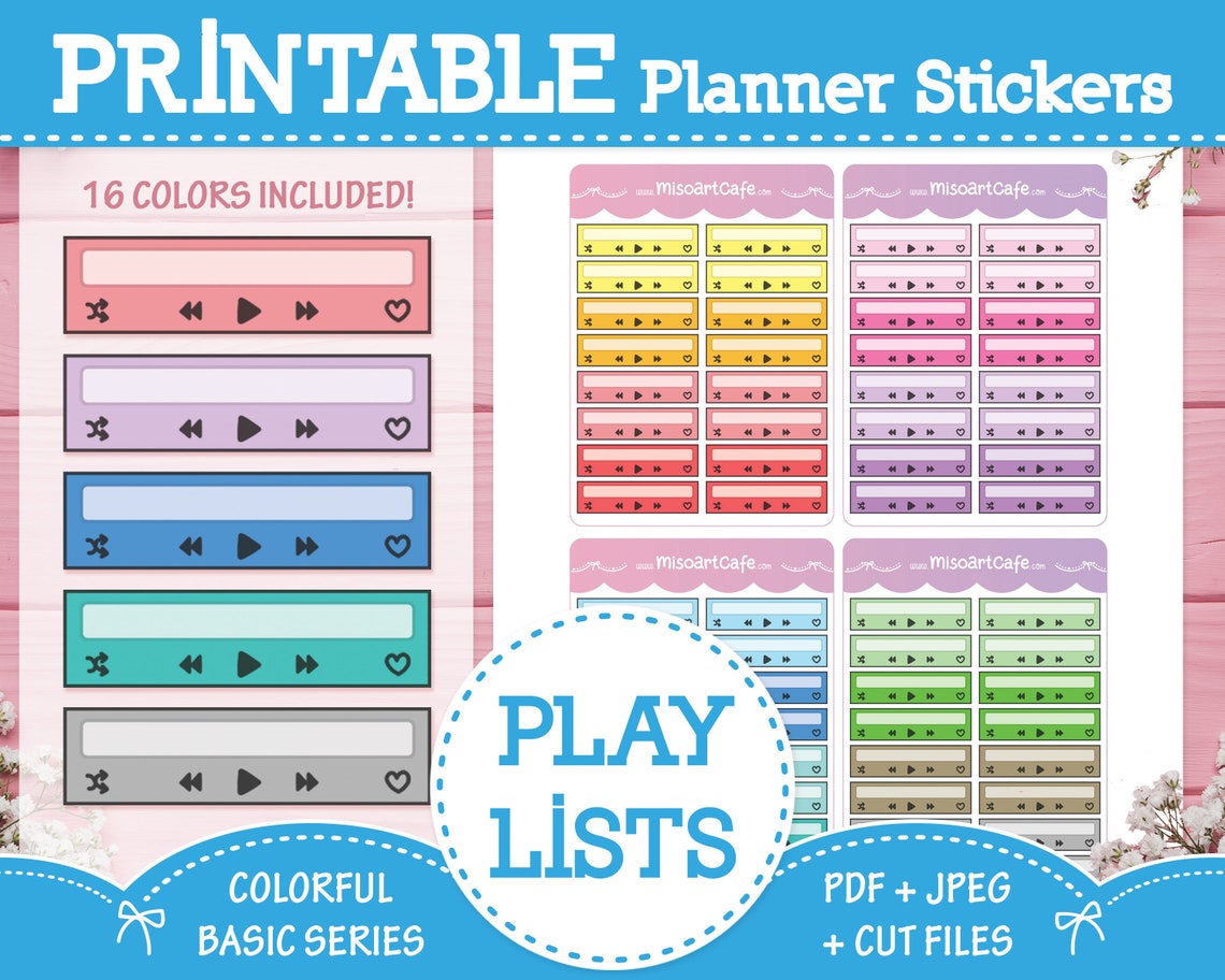 Color Playlists Printable Planner Stickers Weekly Planner | Etsy
