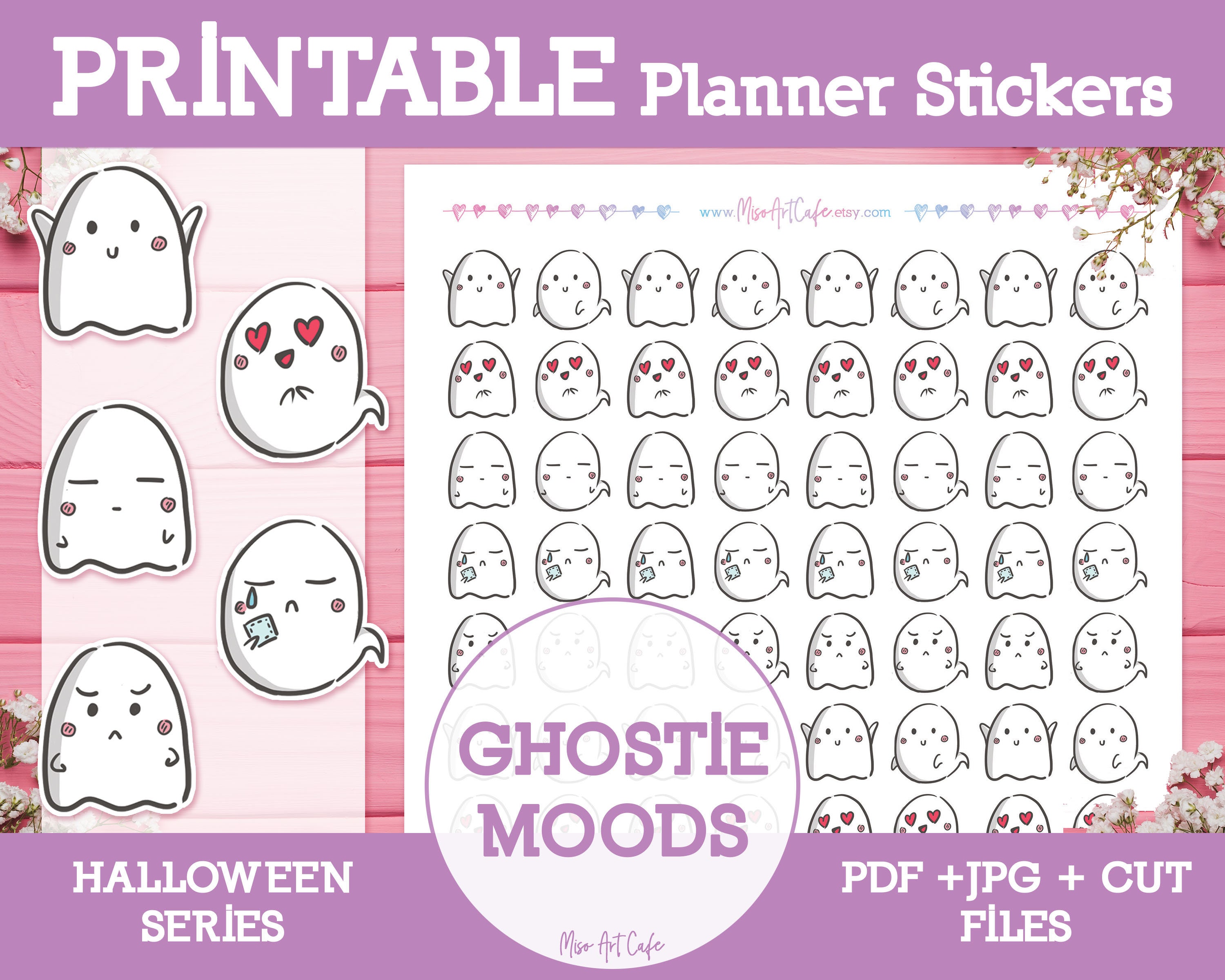 Ghost Moods Printable Planner Stickers Doodle Sticker for | Etsy