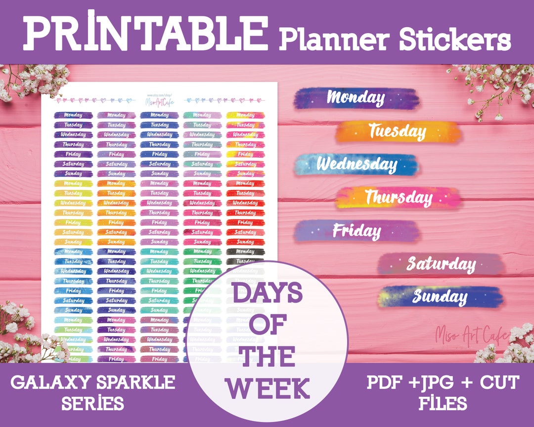 Days of the Week Printable Planner Stickers Instant Download Daily ...