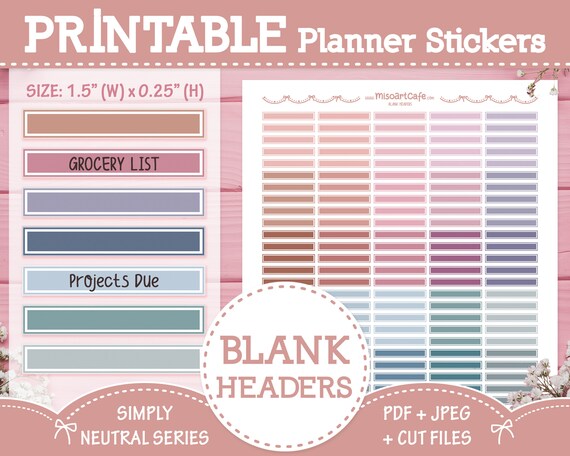Blank Header Printable Functional Planner Stickers Instant | Etsy
