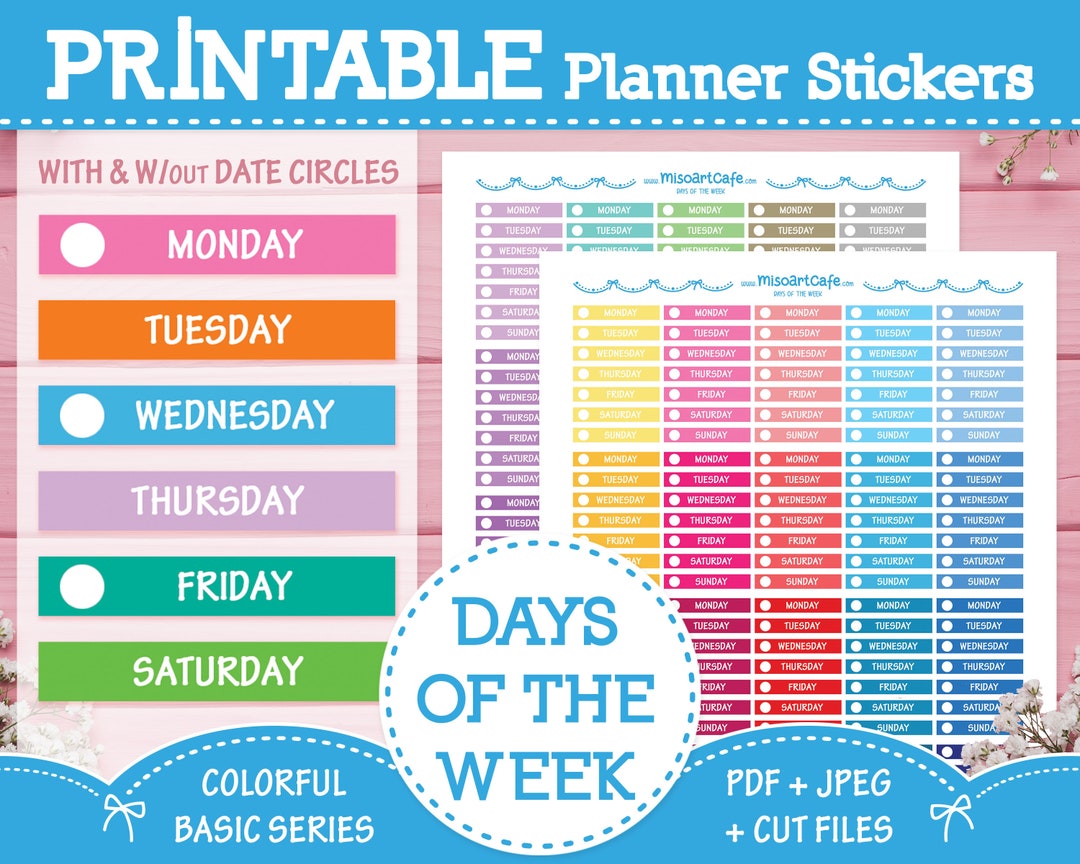 Days of the Week Printable Functional Planner Stickers Instant Download ...