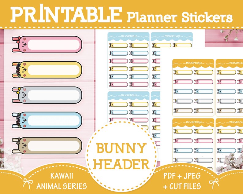 Bunny Blank Headers Printable Planner Stickers Weekly | Etsy
